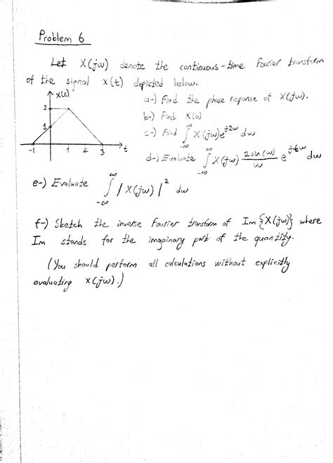 solved let x jw denote the continuous time fourier