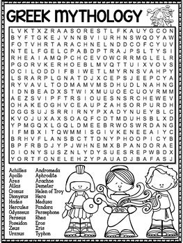 Greek Mythology Word Search Activity By Tied 2 Teaching TpT