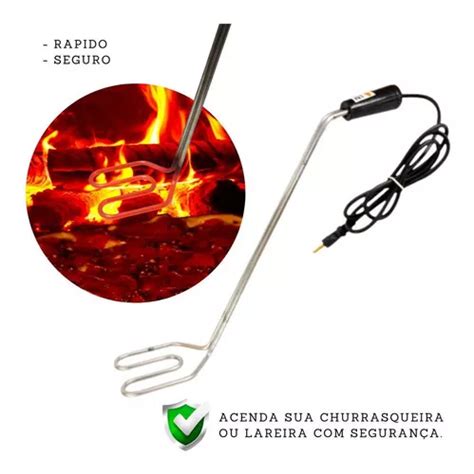 Acendedor Carvão Churrasqueira Lareira Eletrico Inox Bastao MercadoLivre