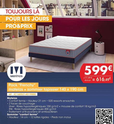 Promo Pack Frenchy Matelas Sommier Tapissier 140 X 190 Cm Merinos