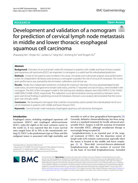 pdf development and validation of a nomogram for prediction of cervical lymph node metastasis