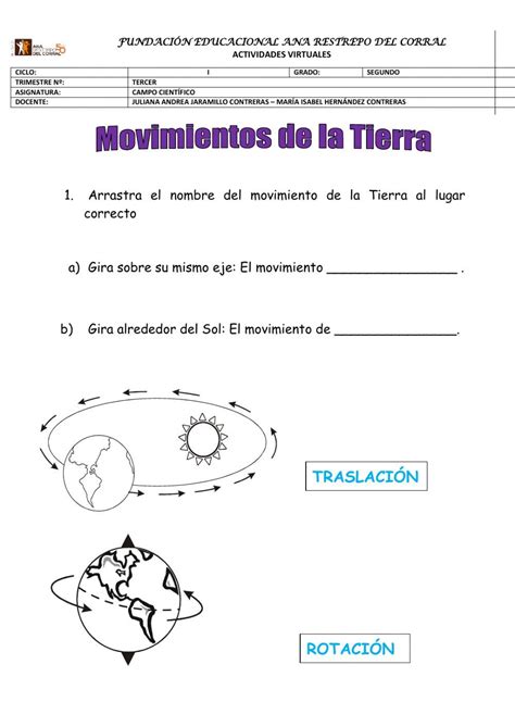 Ficha De La Tierra Y Sus Movimientos Para Segundo Grado De Primaria