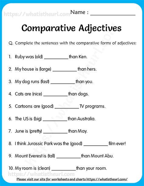 Comparative Adjectives Worksheets For Grade 5 Comparative Adjectives