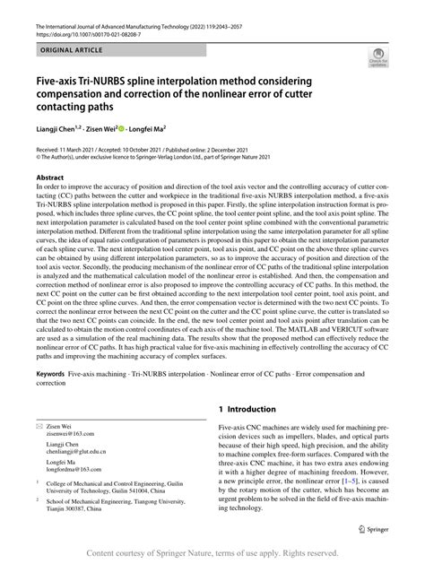 five axis tri nurbs spline interpolation method considering compensation and correction of the