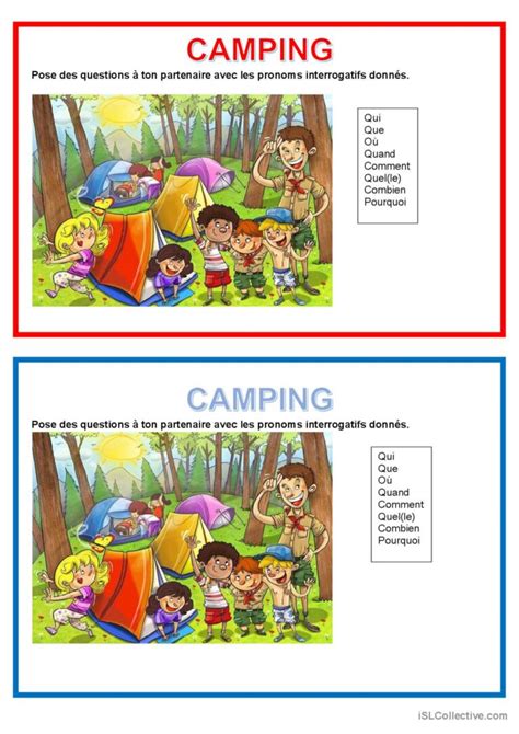 Travail à deux Camping décrire un Français FLE fiches pedagogiques