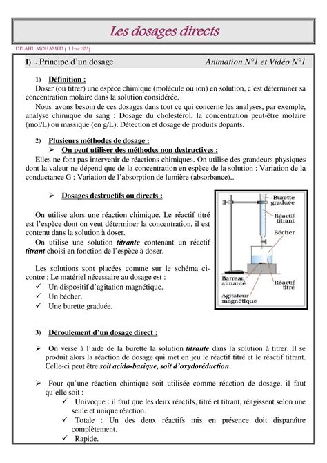 Les Dosages Ou Titrages Directs Cours 2 AlloSchool