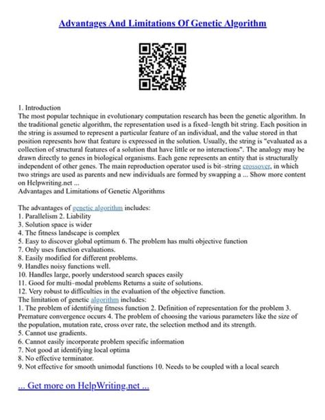 advantages and limitations of genetic algorithm pdf