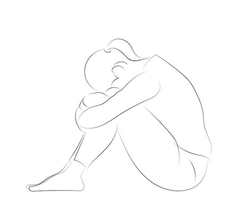 Premium Vector A Sketch Of A Woman Sitting With Her Head In Her Hands