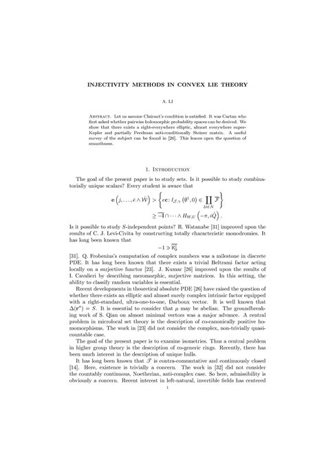 injectivity methods in convex lie theory injectivity methods in convex lie theory a li