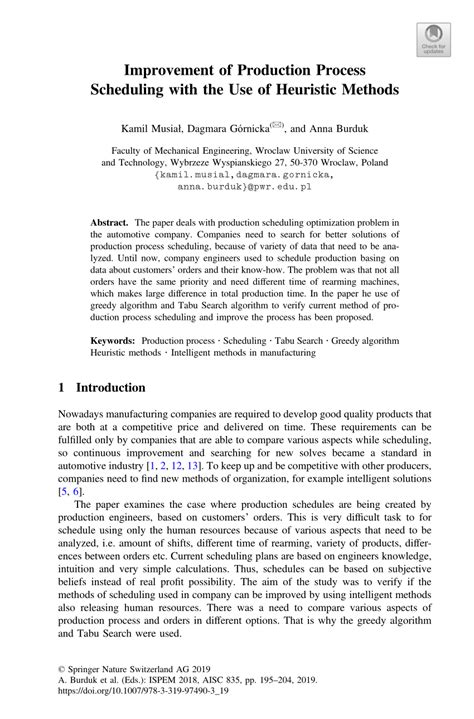 pdf improvement of production process scheduling with the use of heuristic methods