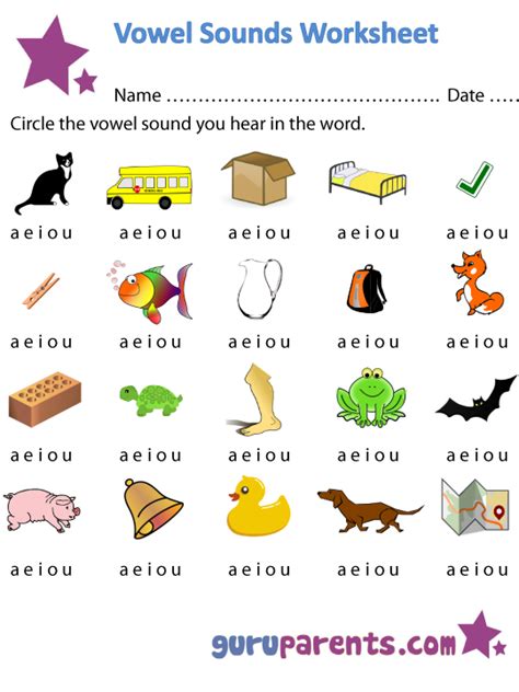 Worksheet On Vowel Sounds