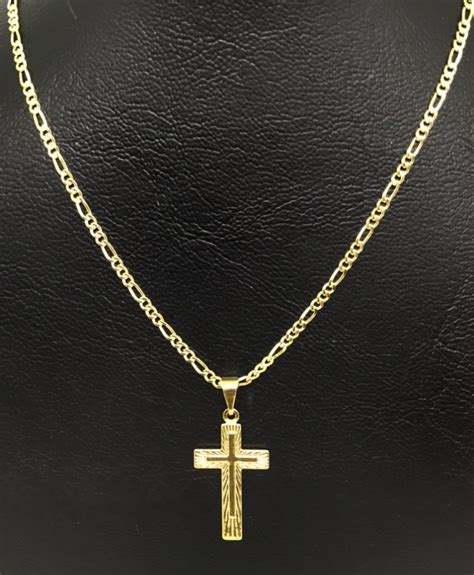 Cordão Corrente Masculino Banhada Ouro 18k 70cm Ping Cruz 2m R 43 49