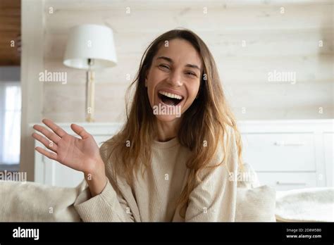 Portrait Of Overjoyed Millennial Woman Vlogger Influencer Recording New