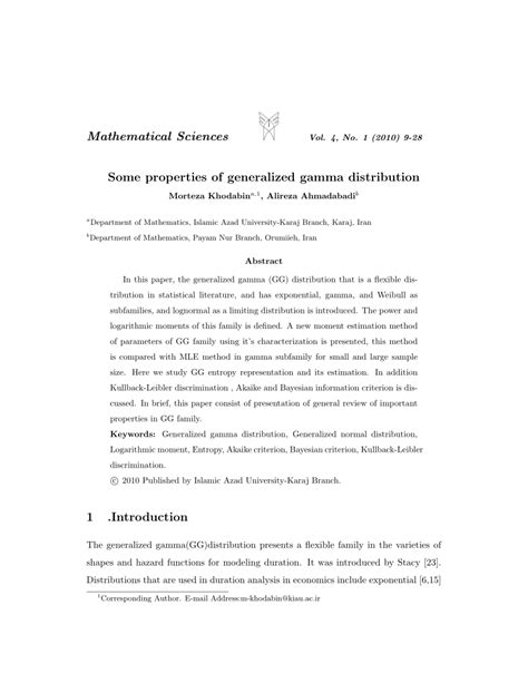 pdf some properties of generalized gamma distribution