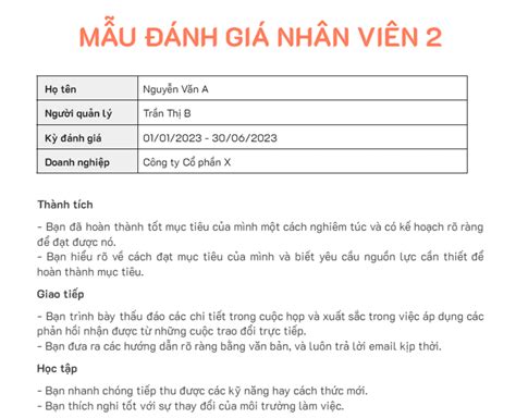 7 Mẫu tự đánh giá bản thân trong công việc của nhân viên