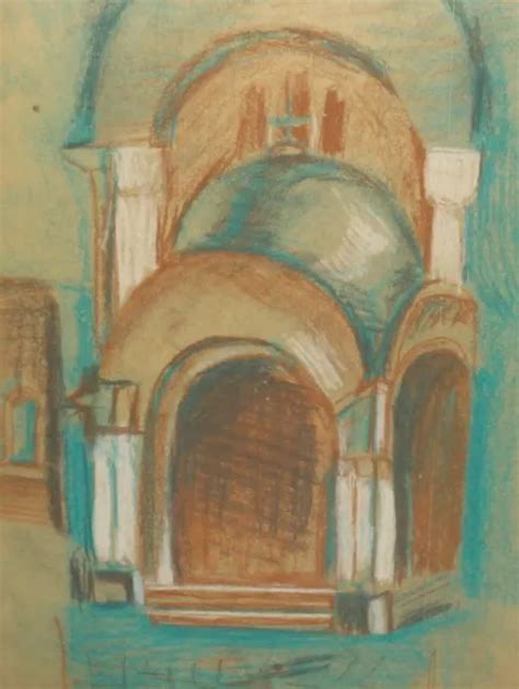 PAYSAGE DE PEINTURE au pastel réaliste vintage d une église EUR 62 63