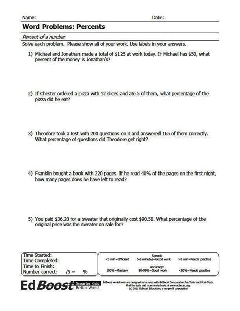Percent Word Problems Worksheets With Answers