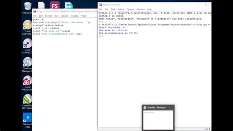 program to find the area and circumference of circle in python youtube