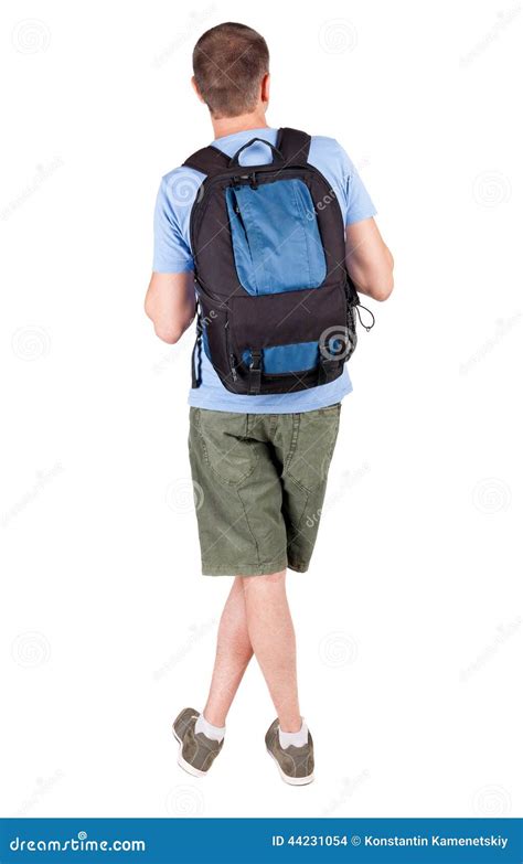 Back View Of Man With Backpack Looking Up Stock Photo Image Of