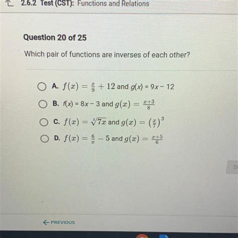 please help which pair of functions are inverses of each other a f x 6 12 and g x 9x
