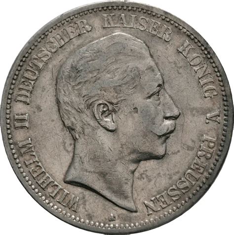 Preußen 5 Mark 1894 Wilhelm II aus Silber in ss J 104