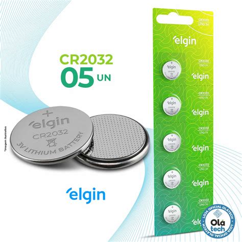 5 Baterias Pilha Botão CR2032 3V Elgin Moeda 1 Cartela Blister 5