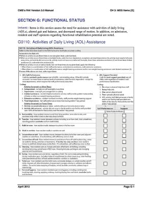 Fillable Online 0 Manual CH 3 MDS Items G SECTION G FUNCTIONAL STATUS
