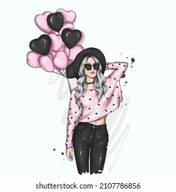 Hermosa chica con ropa elegante y vector de stock libre de regalías