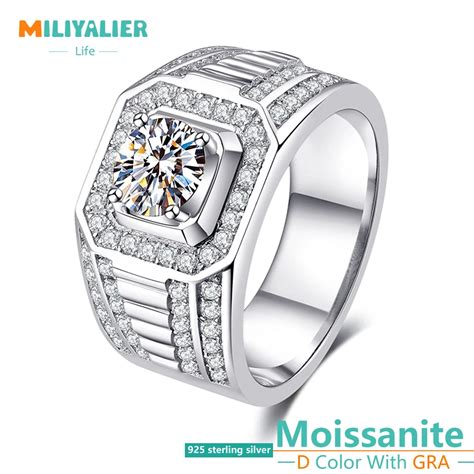 Miliyalier S925 Prata Esterlina 1ct Vvs1 Moissanite Anel De Casamento
