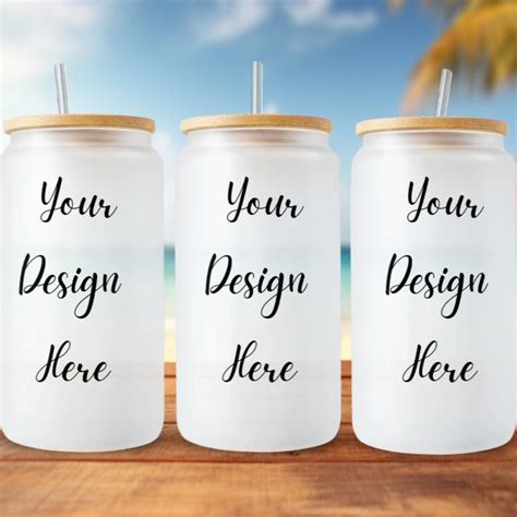Customized Frosted Sublimation Glass Cups With Bamboo Lids And Straws