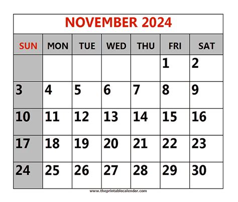 Printable Calendar November Aviva Caritta