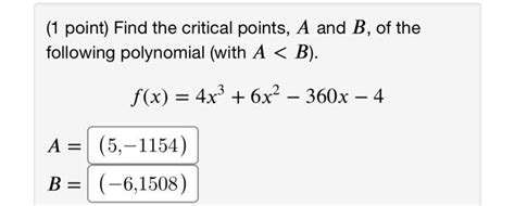 solved 1 point find all critical values for the function