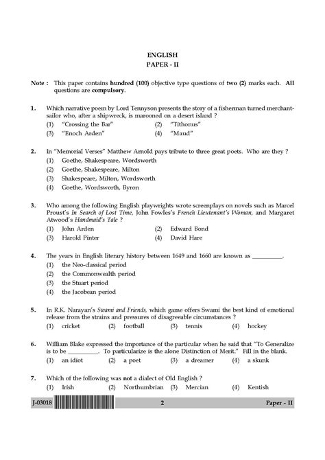 UGC Net English Paper II July 2018 UGC NET Previous Question Papers