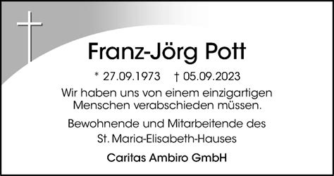 Traueranzeigen von Franz Jörg Pott noz Trauerportal