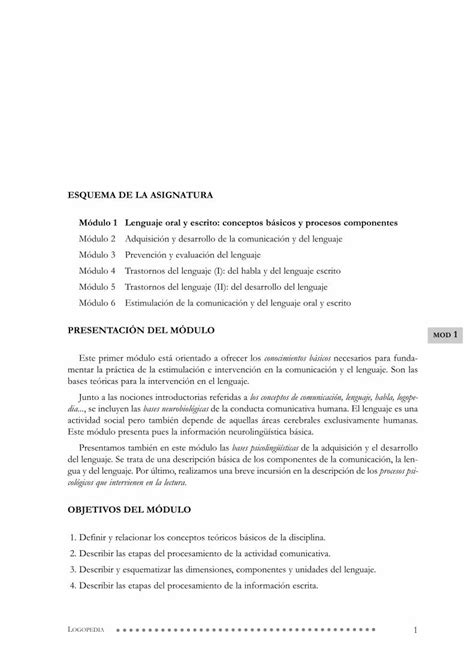 PDF ESQUEMA DE LA ASIGNATURA Módulo 1 Lenguaje oral y escrito