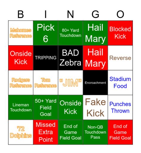 Nfl Bingo Card