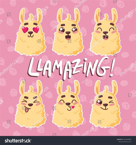 Cute Cartoon Lama Alpaca Kawaii Emoji เวกเตอรสตอก ปลอดคาลขสทธ