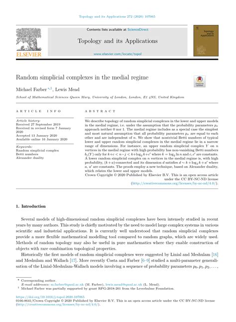 pdf random simplicial complexes in the medial regime