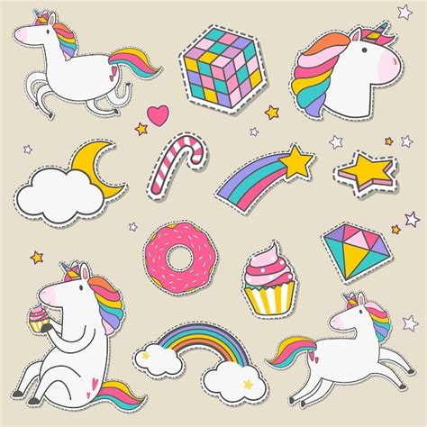 Conjunto De Vector De Pegatinas De Unicornio Vector Gratis