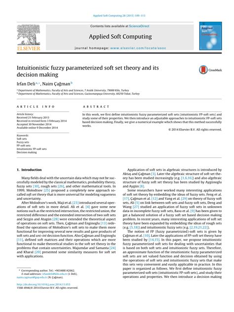 pdf intuitionistic fuzzy soft set theory and its decision making