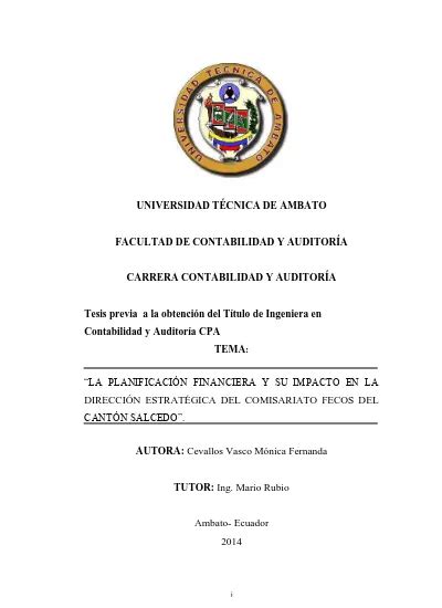 UNIVERSIDAD TÉCNICA DE AMBATO FACULTAD DE CONTABILIDAD Y AUDITORÍA