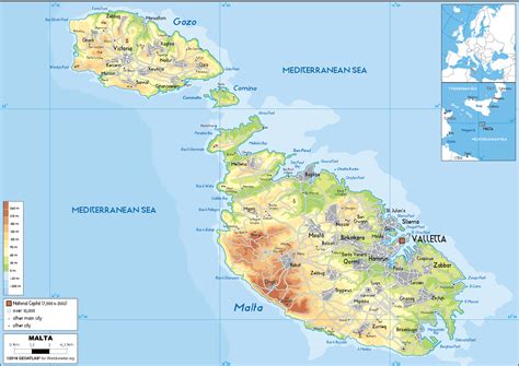 Large Size Physical Map Of Malta Worldometer