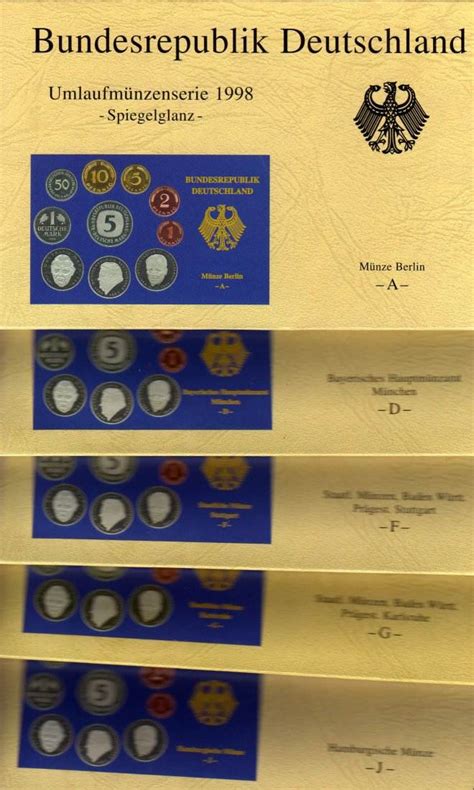 5 x 12 68 DM 1998 A J Deutschland Original Kursmünzensatz BRD Jahrgang