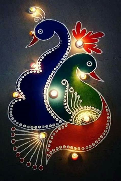 Simple Peacock Rangoli Designs For Diwali