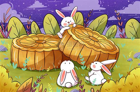 中秋节玉兔与月饼插画图片下载 正版图片401789717 摄图网