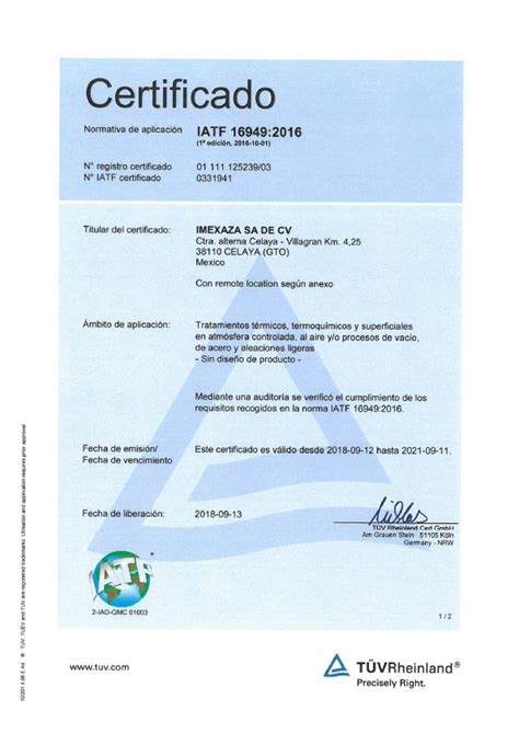 imexaza iatf 16949 2016 es Imesaza tratamientos térmicos