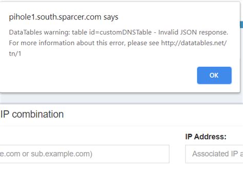 Data Table Error On Local Dns Record Page Docker Image Issue