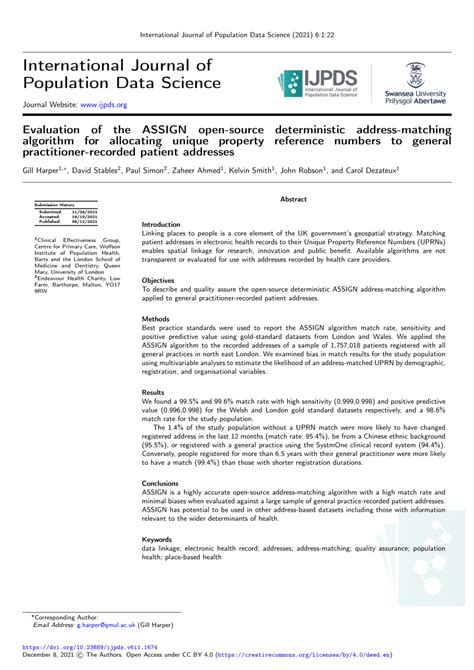 pdf evaluation of the assign open source deterministic address matching algorithm for