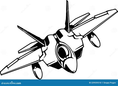 Military Fighter Aircraft Detailed Silhouette Isolated On A White