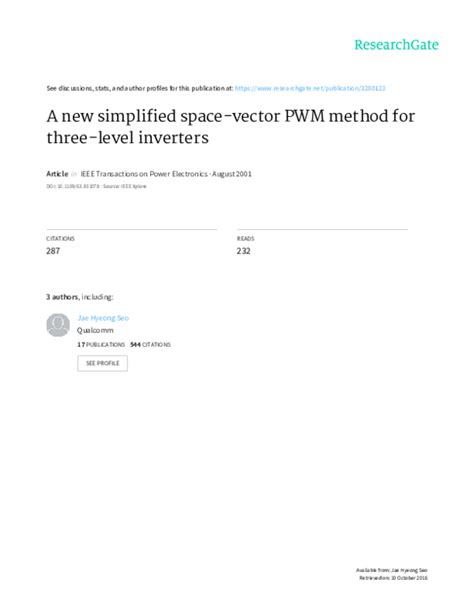 pdf a new simplified space vector pwm method for three level inverters a new simplified space